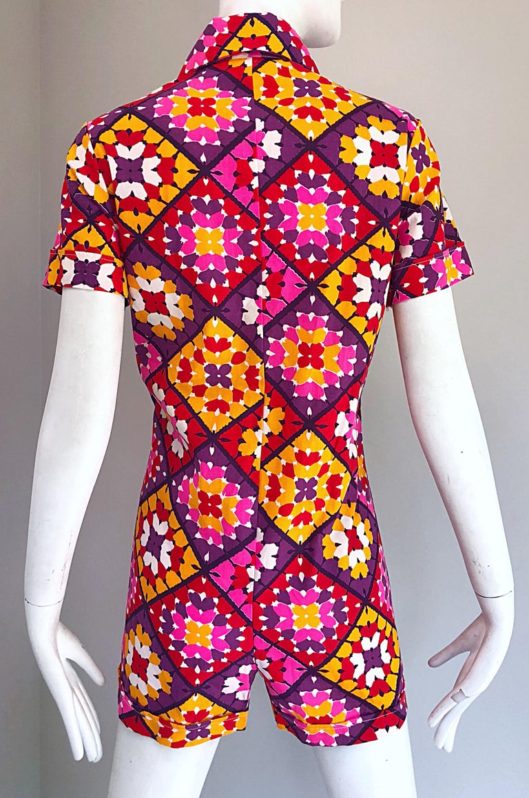 Amazing 1970s Deadstock Kaleidoscope Print One Piece Vintage 70s Romper ...