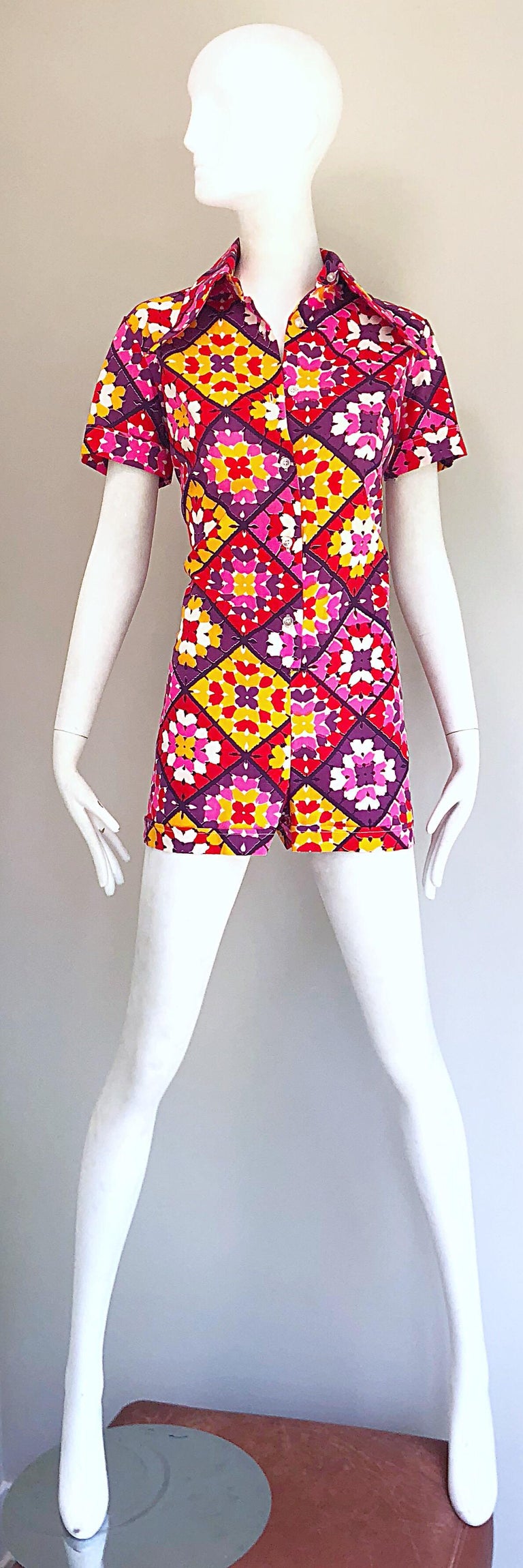 Amazing 1970s Deadstock Kaleidoscope Print One Piece Vintage 70s Romper ...