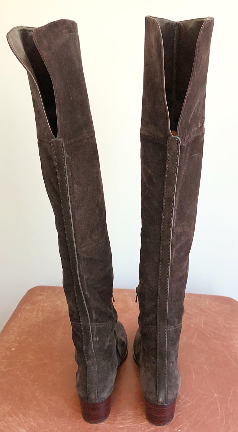New Chloe Size 37 / 7 Brown Suede Leather Over The Knee Riding Boots ...