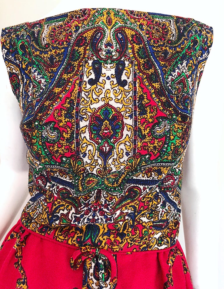 Fantastic Early 1970s Boho Chic Paisley Print Vintage Red 70s Maxi ...