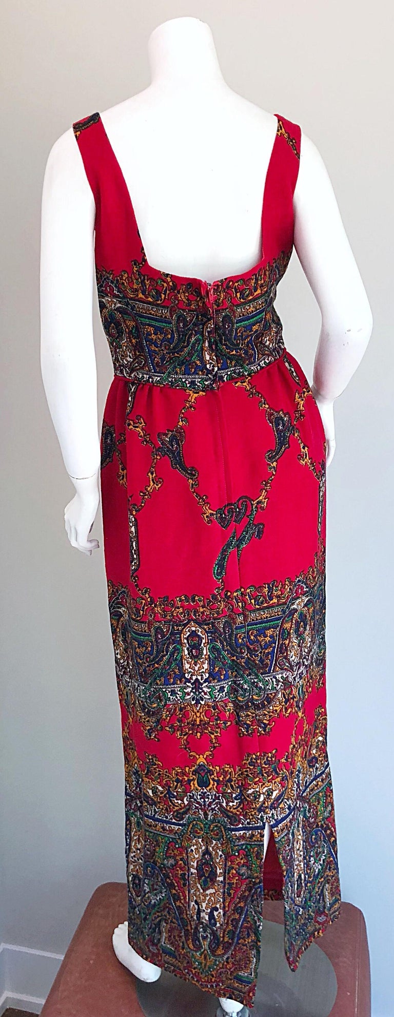 Fantastic Early 1970s Boho Chic Paisley Print Vintage Red 70s Maxi ...