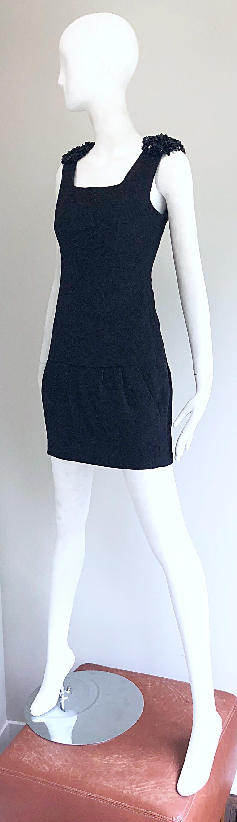 1990s Miu Miu Black Virgin Wool Sequin Beaded Vintage 90s Mini Dress ...