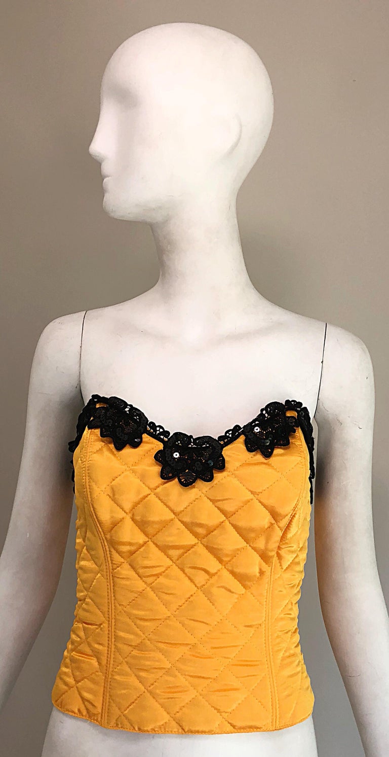 1990s Natori for Neiman Marcus Yellow Quilted Sequin Strapless Vintage ...