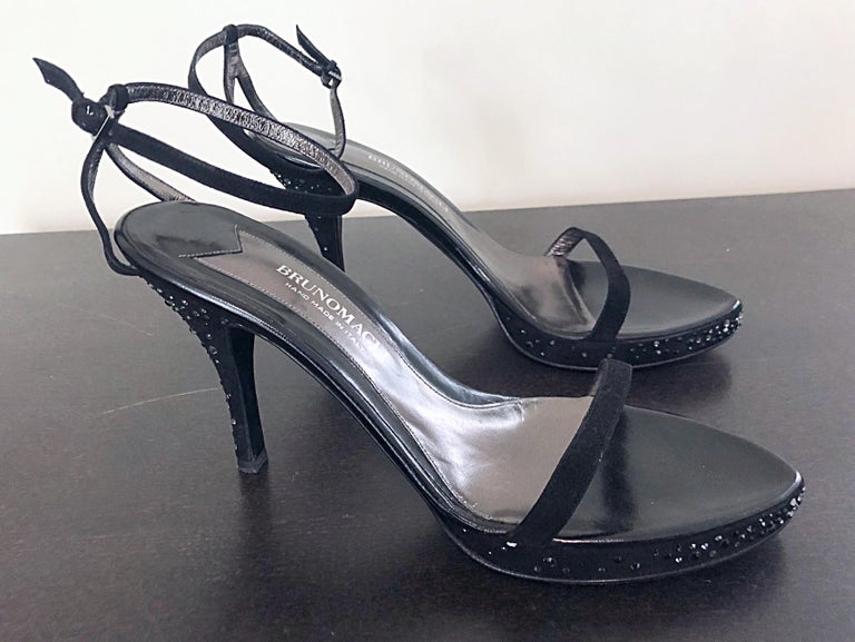Never Worn 1990s Bruno Magli Size 12 / 42 Black Rhinestone Strappy High ...