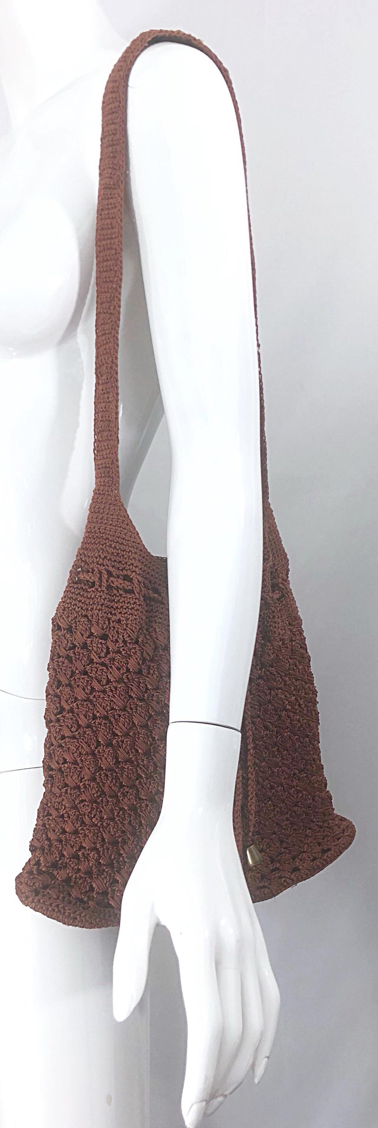 1970s Light Brown Italian Rayon Crochet Boho Vintage 70s Hobo Shoulder ...