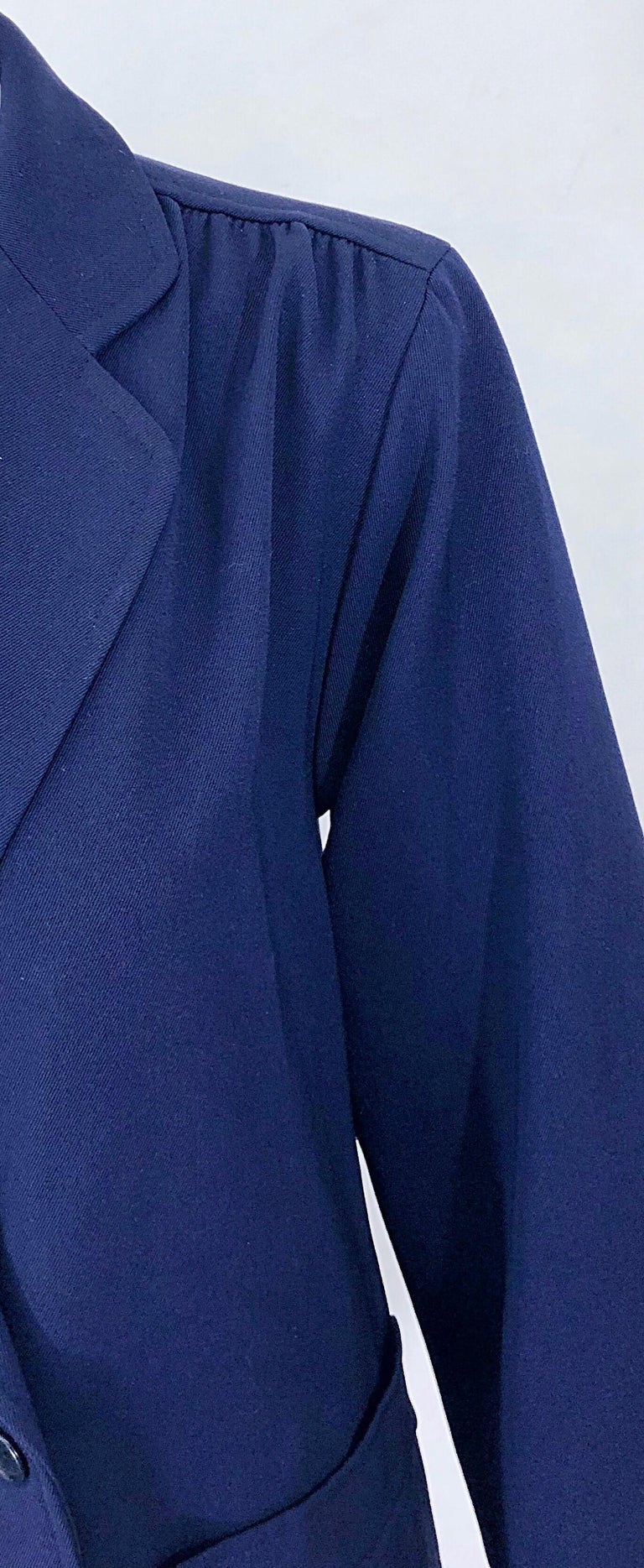 Chic 1960s Yves Saint Laurent Navy Blue Lightweight Wool Vintage Swing ...