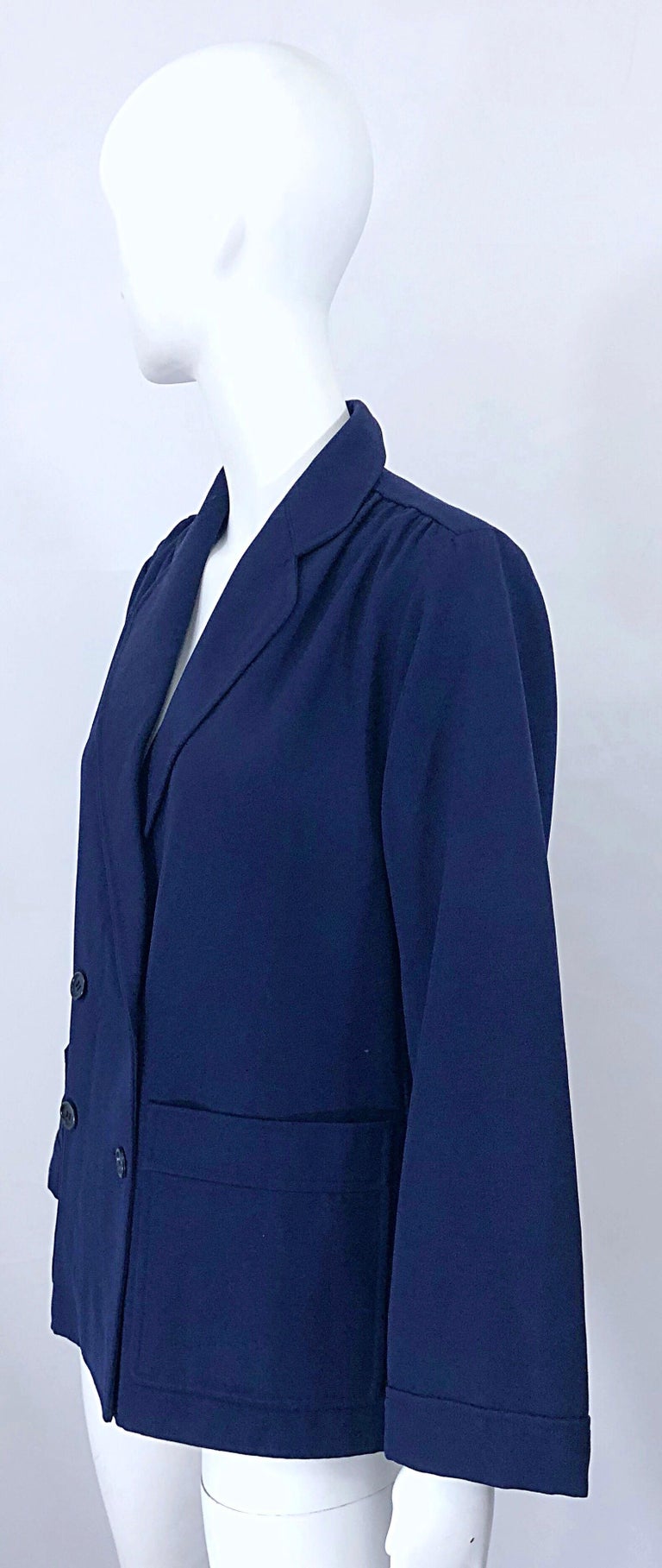 Chic 1960s Yves Saint Laurent Navy Blue Lightweight Wool Vintage Swing ...