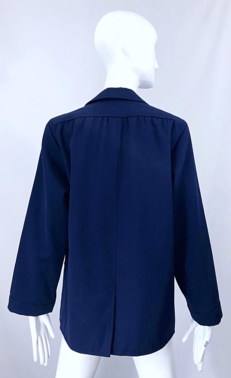 Chic 1960s Yves Saint Laurent Navy Blue Lightweight Wool Vintage Swing ...