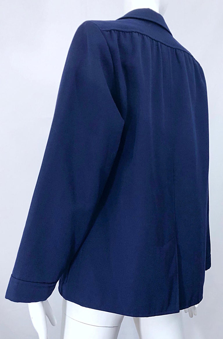 Chic 1960s Yves Saint Laurent Navy Blue Lightweight Wool Vintage Swing ...