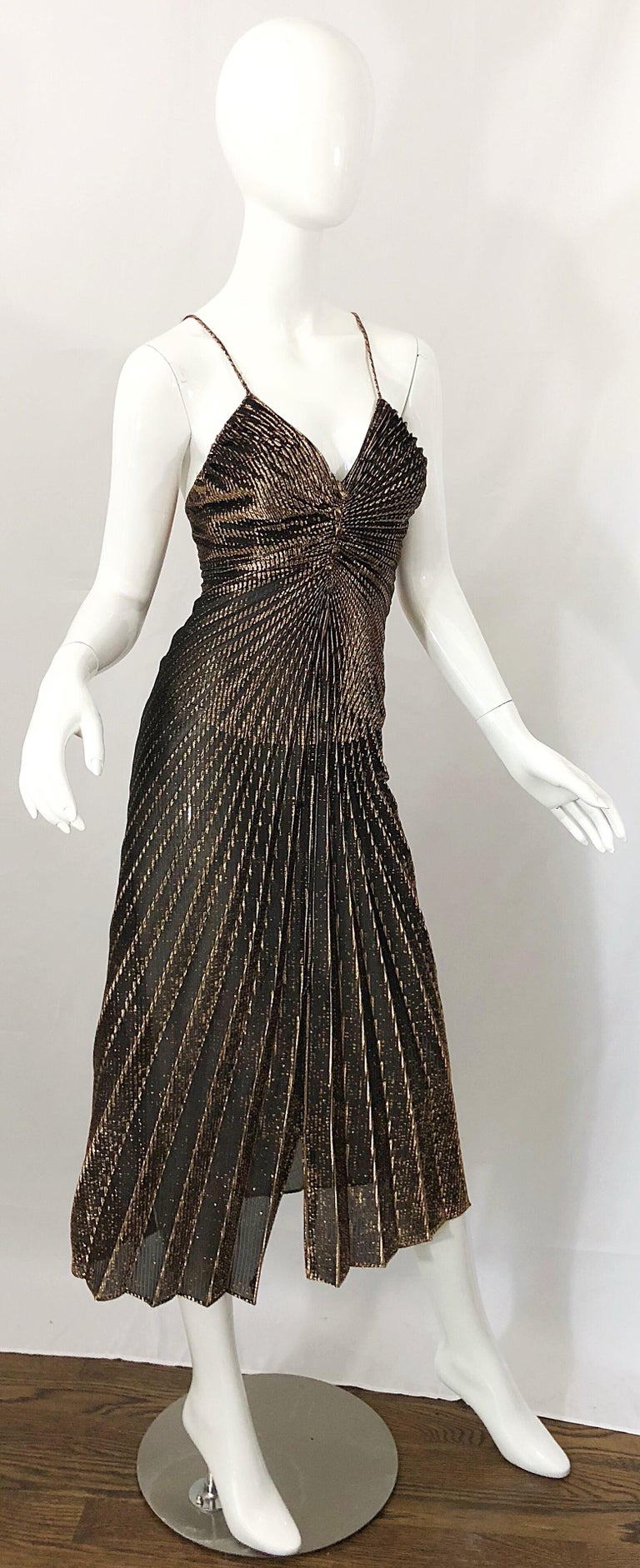 Amazing 1970s Gold Bronze Slinky Pleated Vintage 70s Disco Studio 54 ...