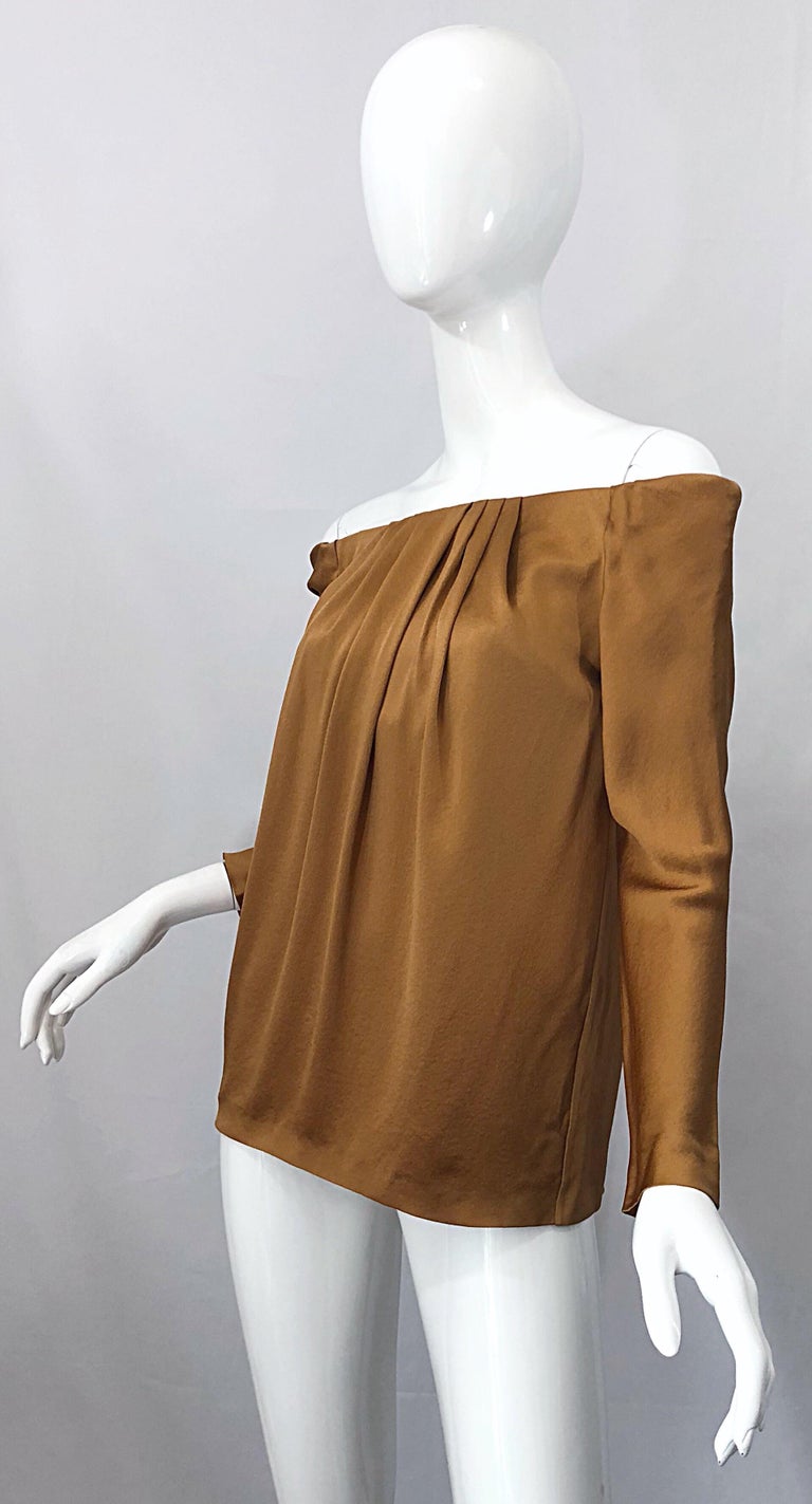 Beautiful Vintage Alberta Ferretti Liquid Silk Bronze Rust Off Shoulder ...