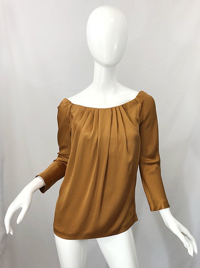 Beautiful Vintage Alberta Ferretti Liquid Silk Bronze Rust Off Shoulder ...