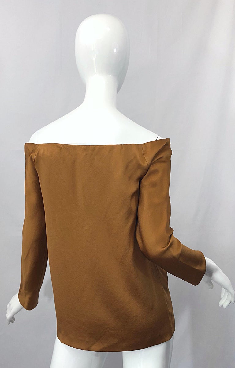 Beautiful Vintage Alberta Ferretti Liquid Silk Bronze Rust Off Shoulder ...