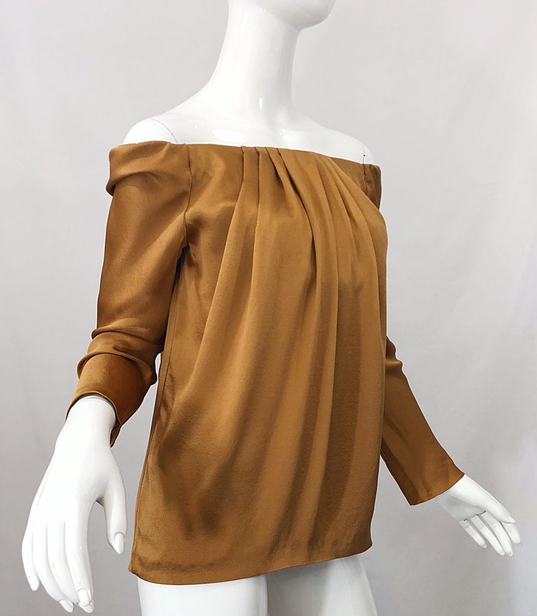 Beautiful Vintage Alberta Ferretti Liquid Silk Bronze Rust Off Shoulder ...