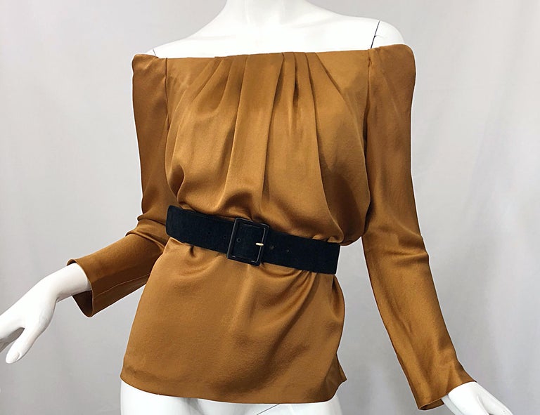 Beautiful Vintage Alberta Ferretti Liquid Silk Bronze Rust Off Shoulder ...