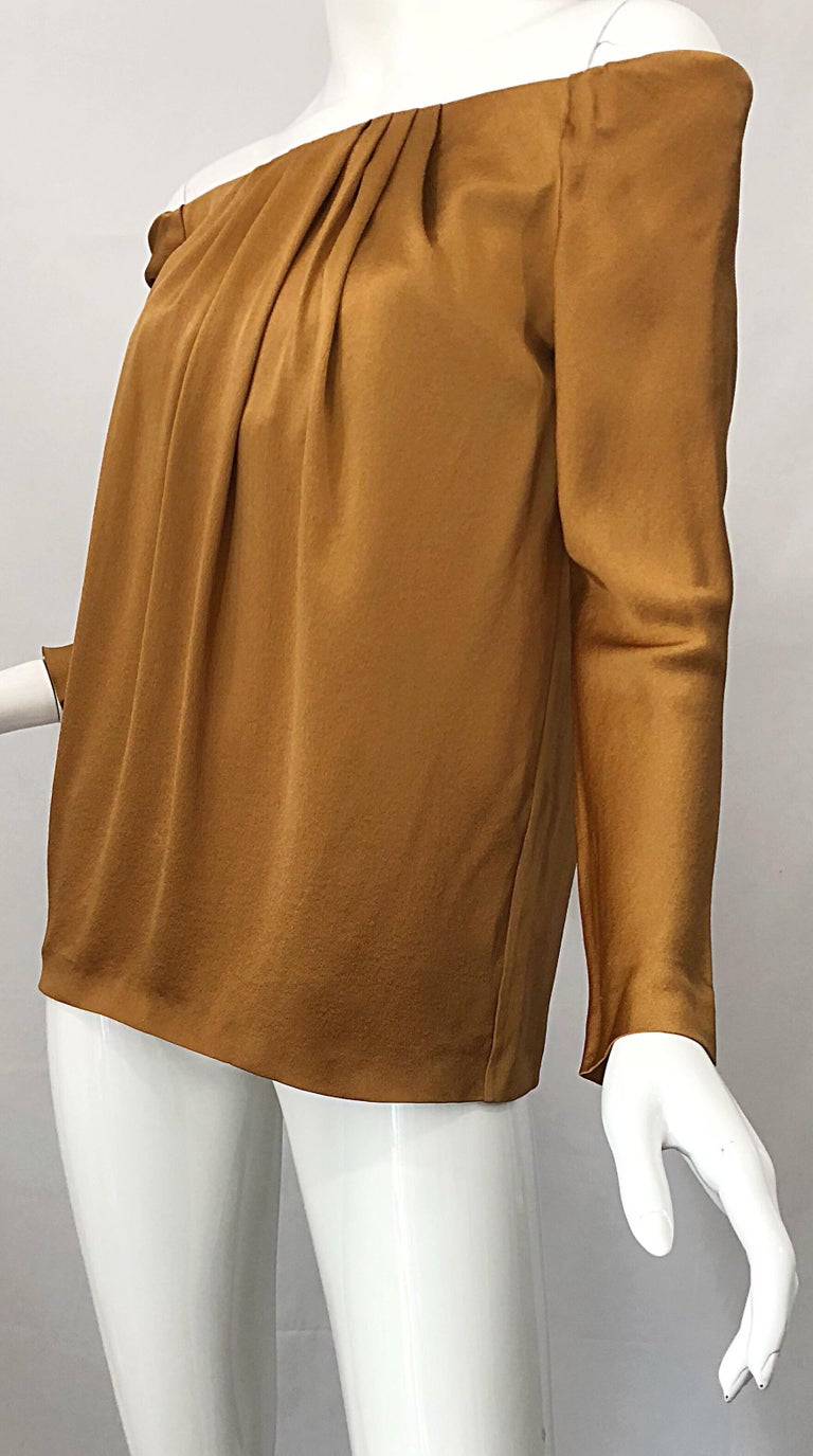 Beautiful Vintage Alberta Ferretti Liquid Silk Bronze Rust Off Shoulder ...