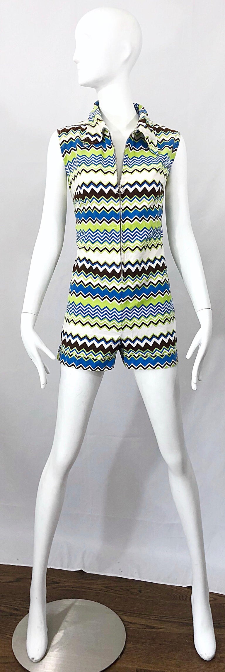 Chic 1970s Missoni Style Zig Zag Sleeveless Vintage 70s Cotton One ...