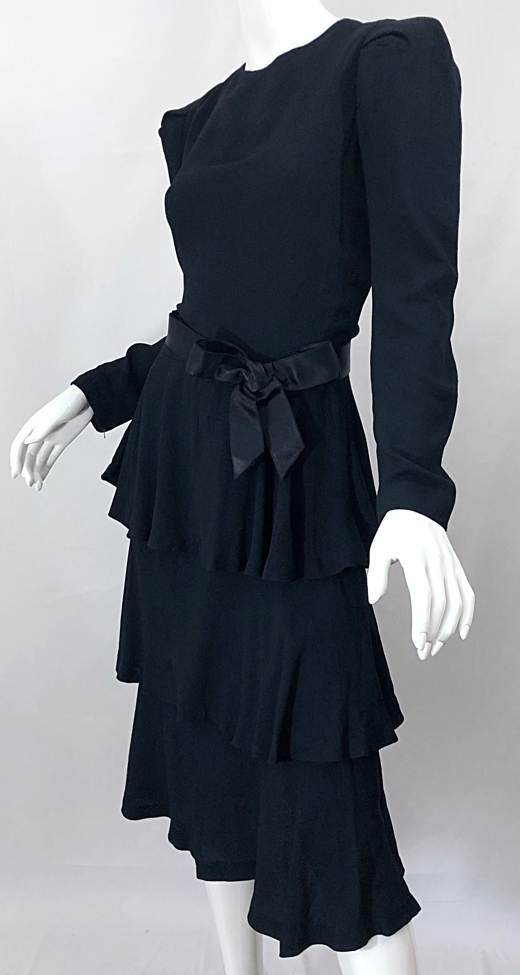 Vintage Arnold Scaasi Couture Size 8 Black Rayon Crepe Long Sleeve ...