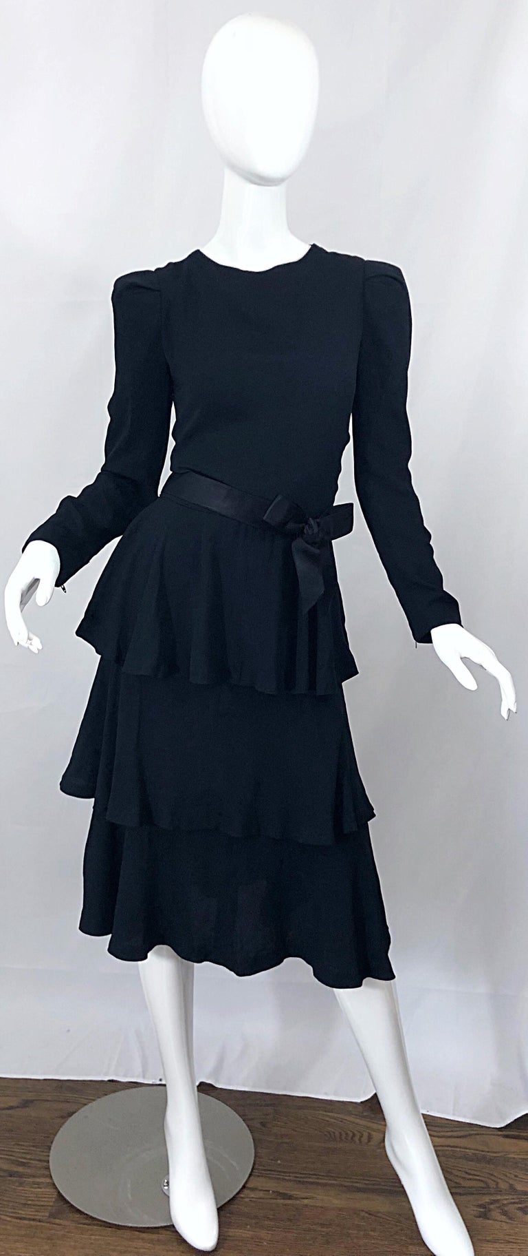 Vintage Arnold Scaasi Couture Size 8 Black Rayon Crepe Long Sleeve ...