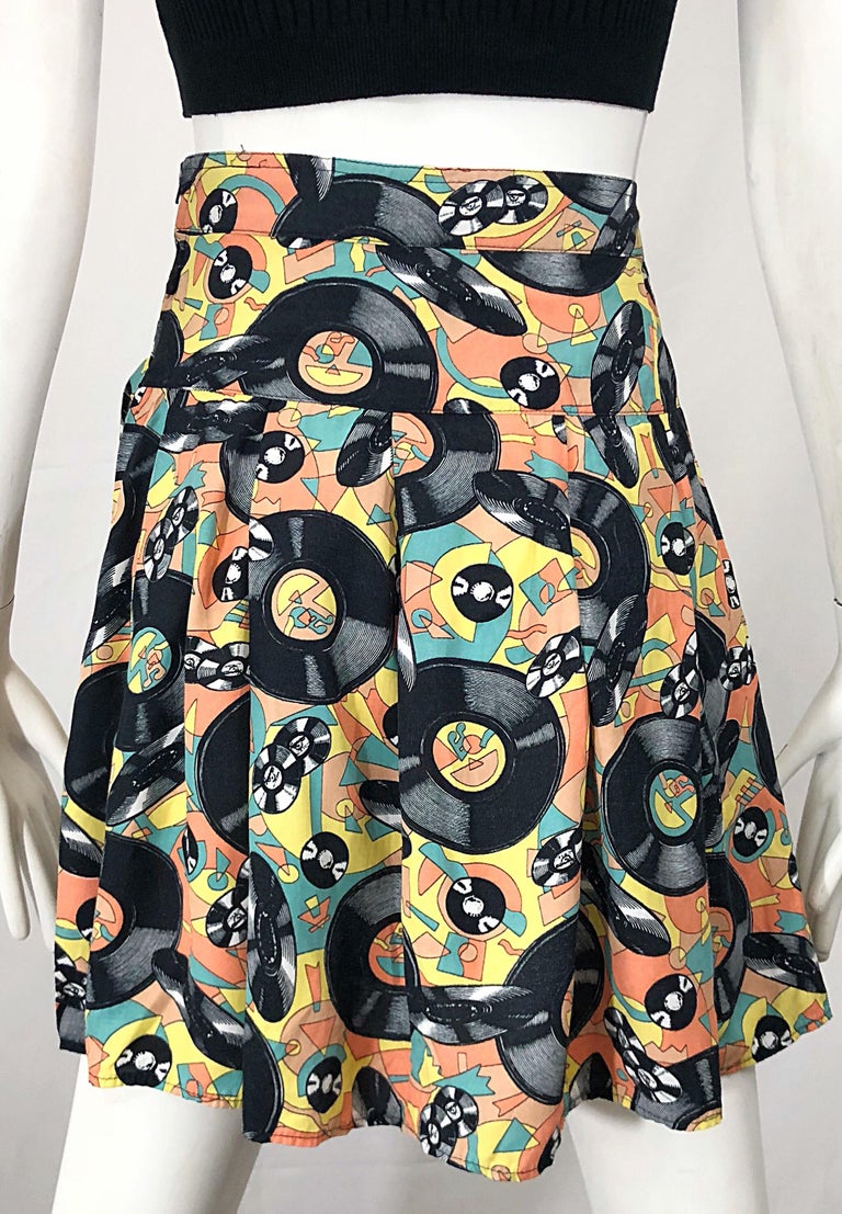Awesome 1990s Novelty Record Music Print Vintage 90s High Waisted Mini ...