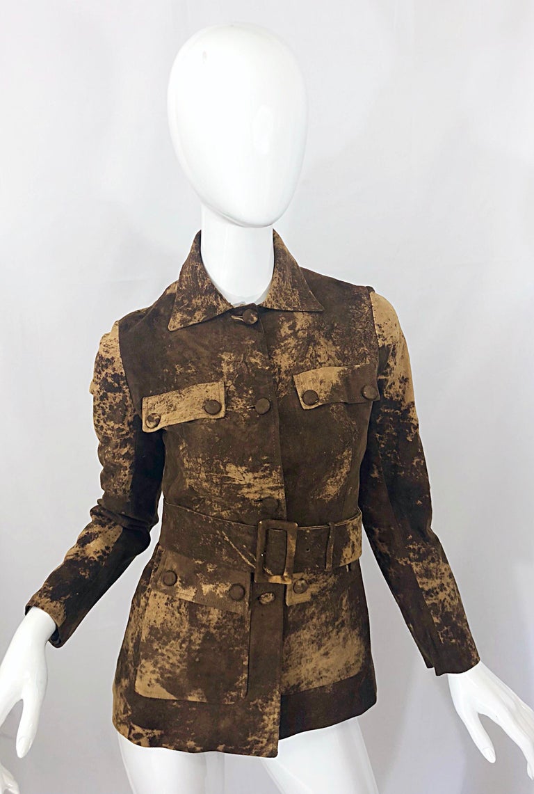 Amazing 1970s Brown + Tan Ultra Suede Belted Vintage 70s Safari Style ...