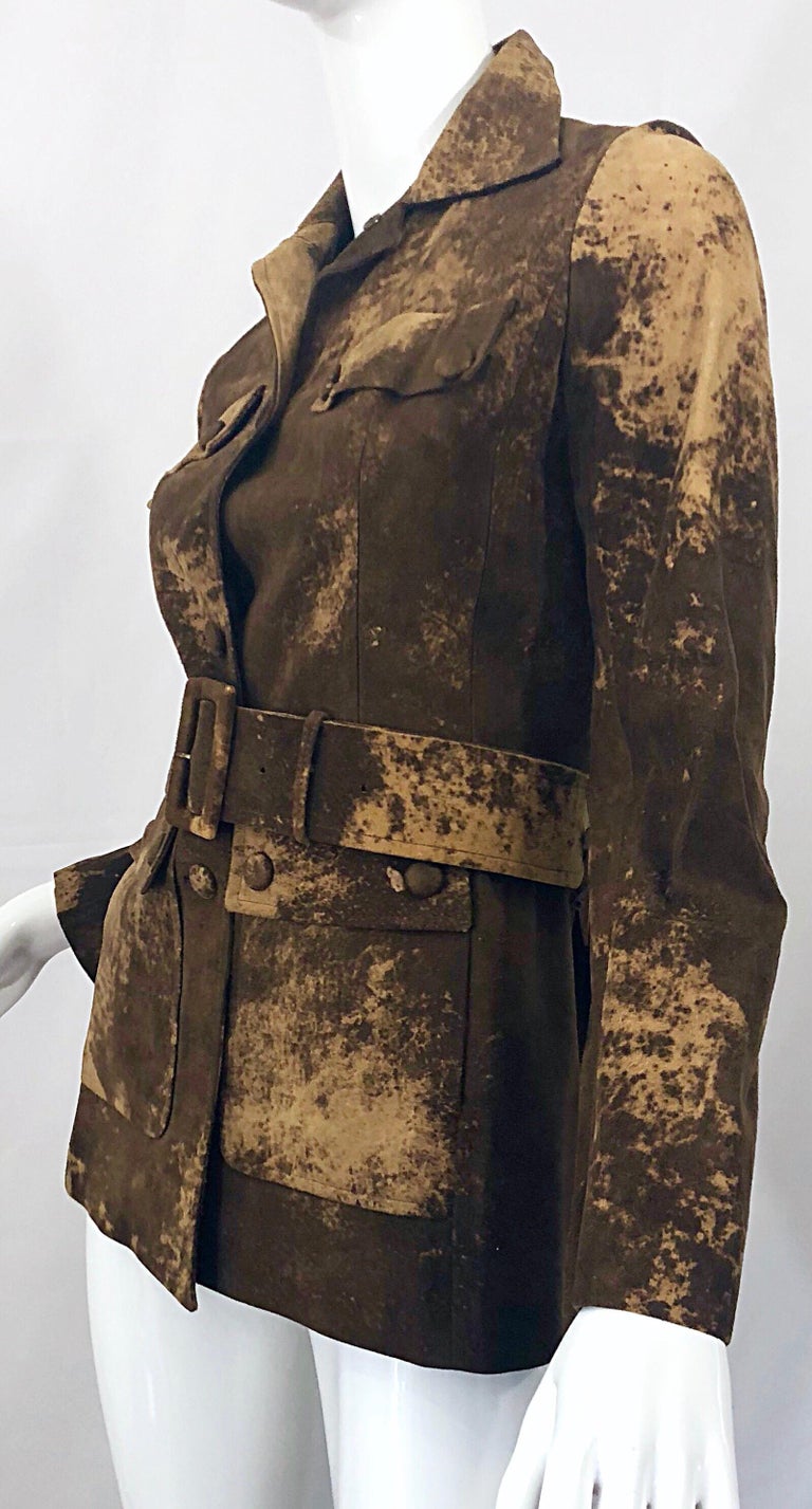 Amazing 1970s Brown + Tan Ultra Suede Belted Vintage 70s Safari Style ...