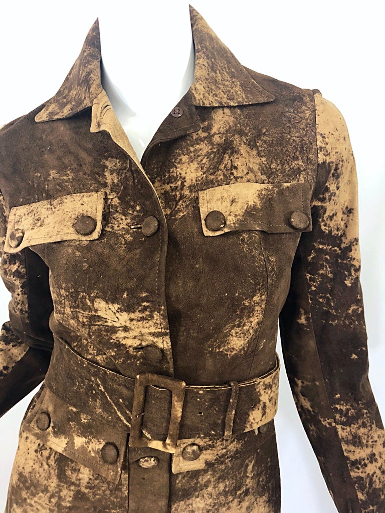 Amazing 1970s Brown + Tan Ultra Suede Belted Vintage 70s Safari Style ...