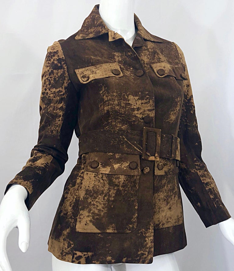 Amazing 1970s Brown + Tan Ultra Suede Belted Vintage 70s Safari Style ...