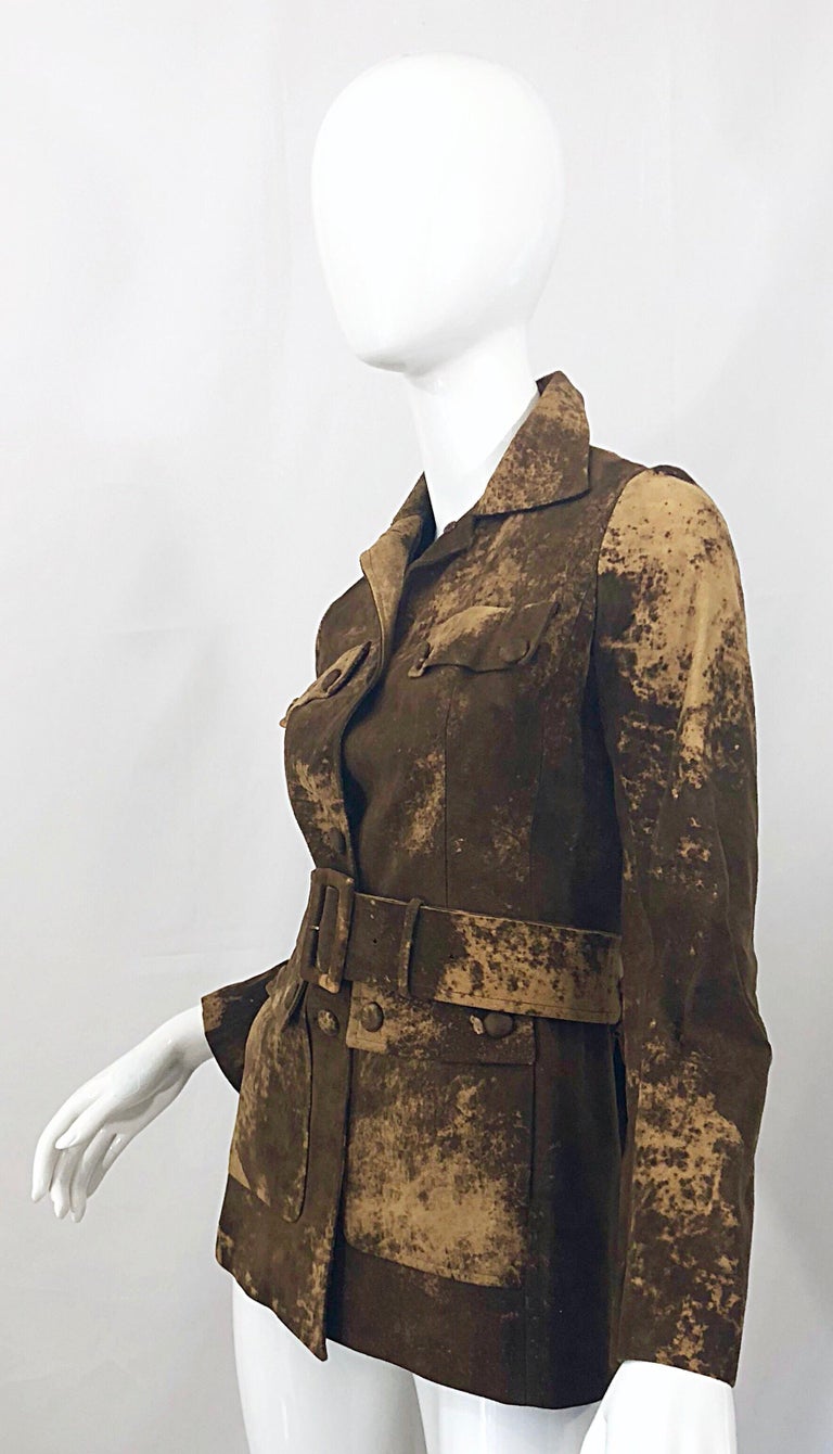 Amazing 1970s Brown + Tan Ultra Suede Belted Vintage 70s Safari Style ...