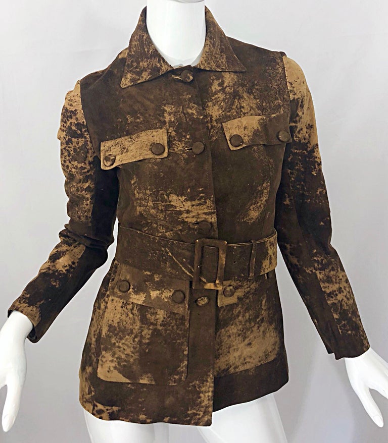 Amazing 1970s Brown + Tan Ultra Suede Belted Vintage 70s Safari Style ...