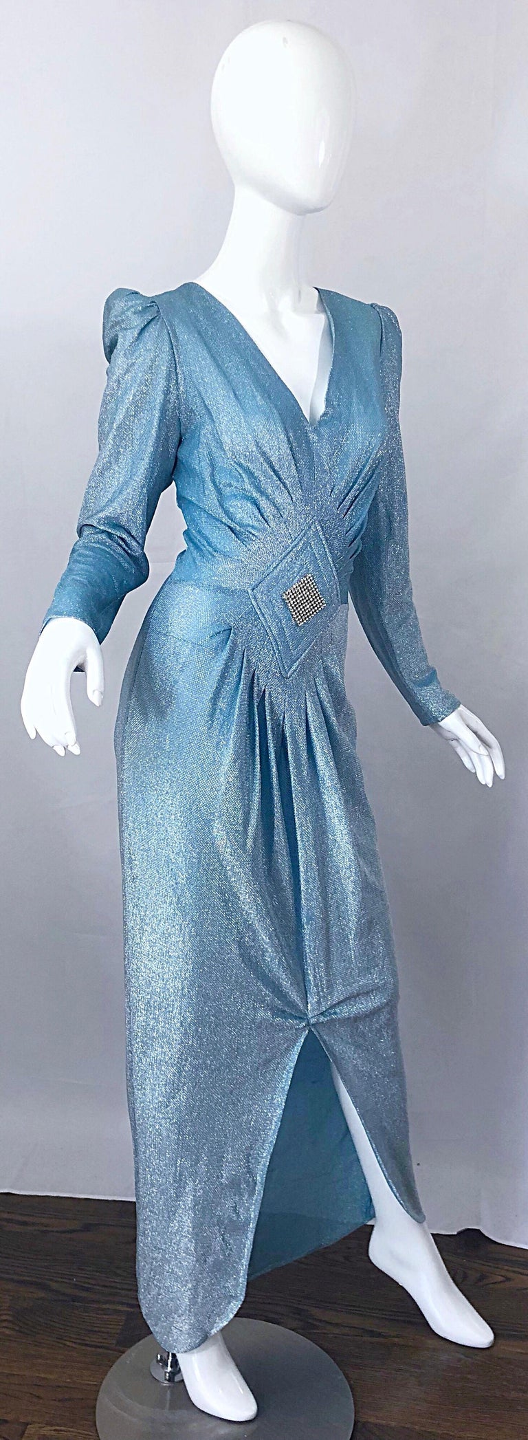 Amazing 1980s Cher Jacque Sky Blue Lurex Rhinestone Vintage 80s Evening ...