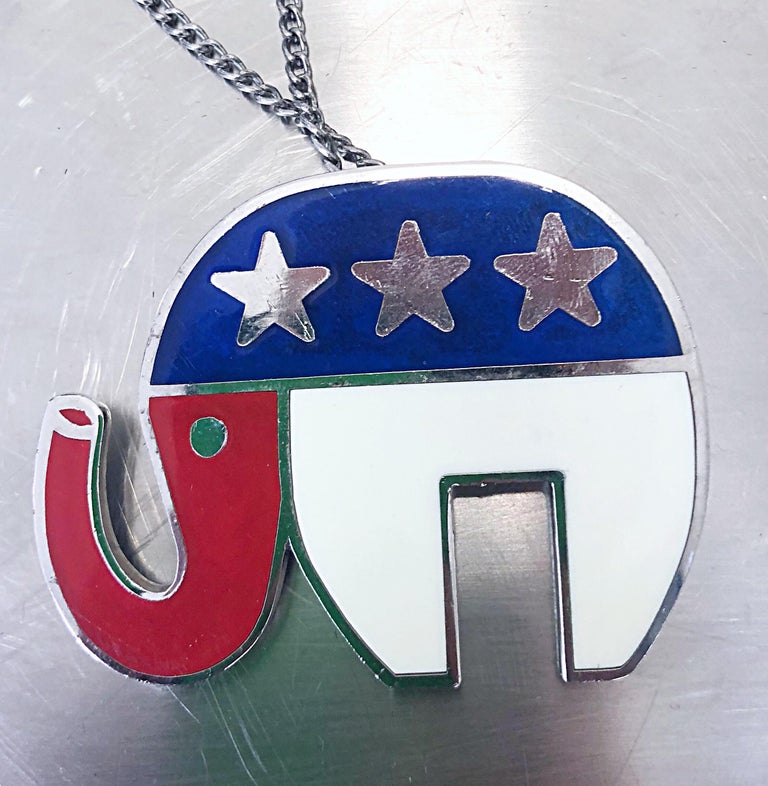 1960s Hattie Carnegie Republican Patriotic Large Elephant 60s Necklace ...