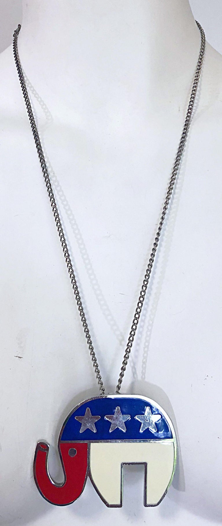 1960s Hattie Carnegie Republican Patriotic Large Elephant 60s Necklace ...