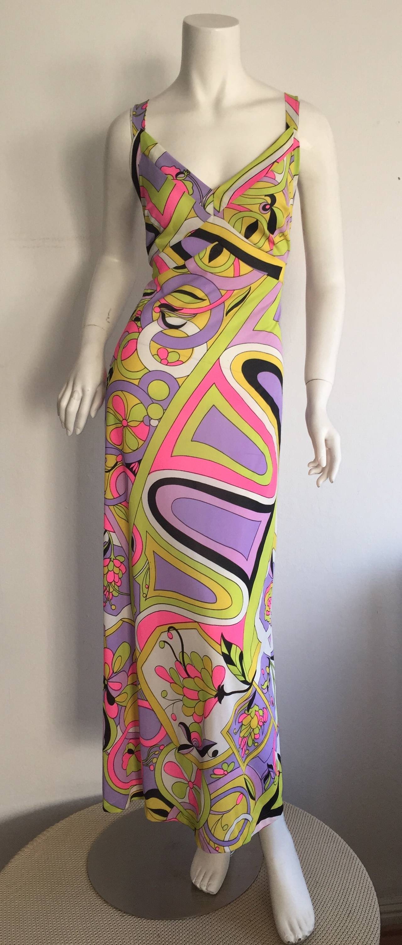 Amazing 1970s Vintage Leonora Psychedelic Colorful Wrap Maxi Dress at ...