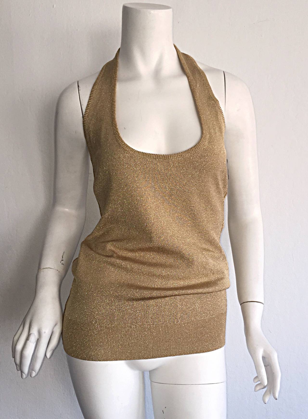 Sexy Brand New Vintage Donna Karan Metallic Gold Halter Top / Blouse at ...