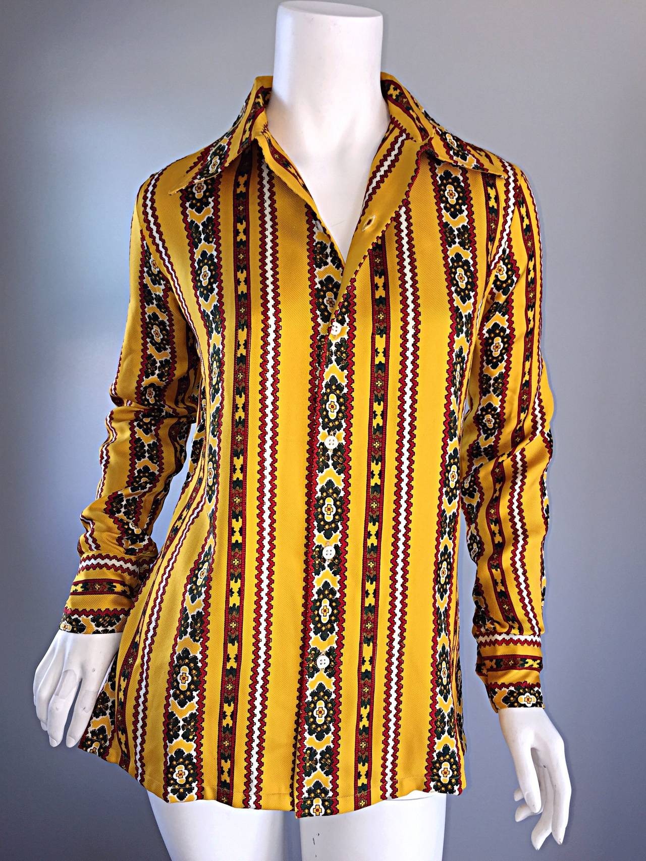 Rare 1980s Ralph Lauren ' Blue Label ' Vintage Aztec Ethnic Silk Blouse ...