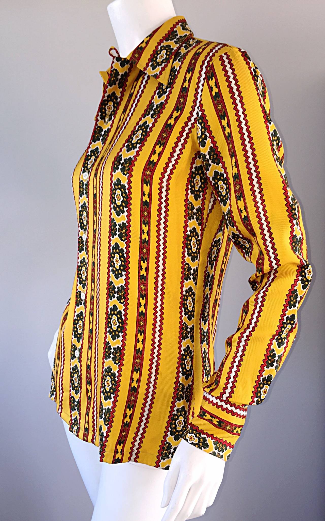 Rare 1980s Ralph Lauren ' Blue Label ' Vintage Aztec Ethnic Silk Blouse ...