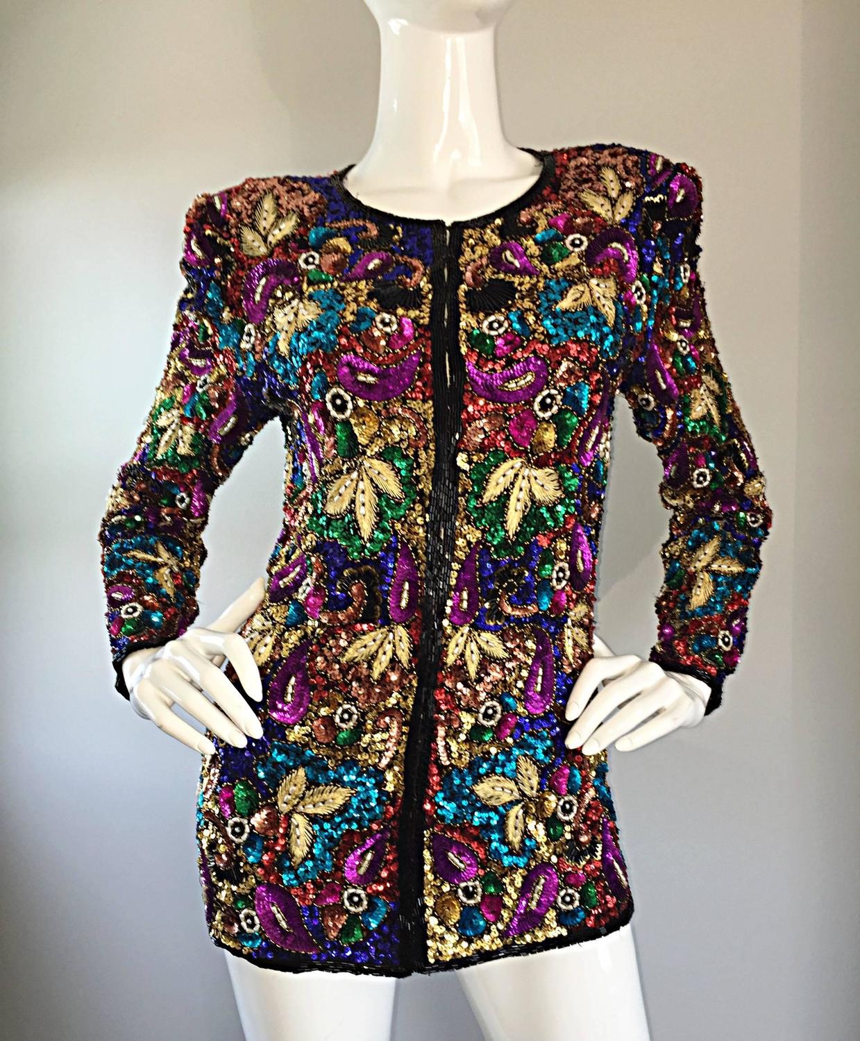 Spectacular Vintage Sequined and Beaded Silk Jacket All - Over Sequins ...
