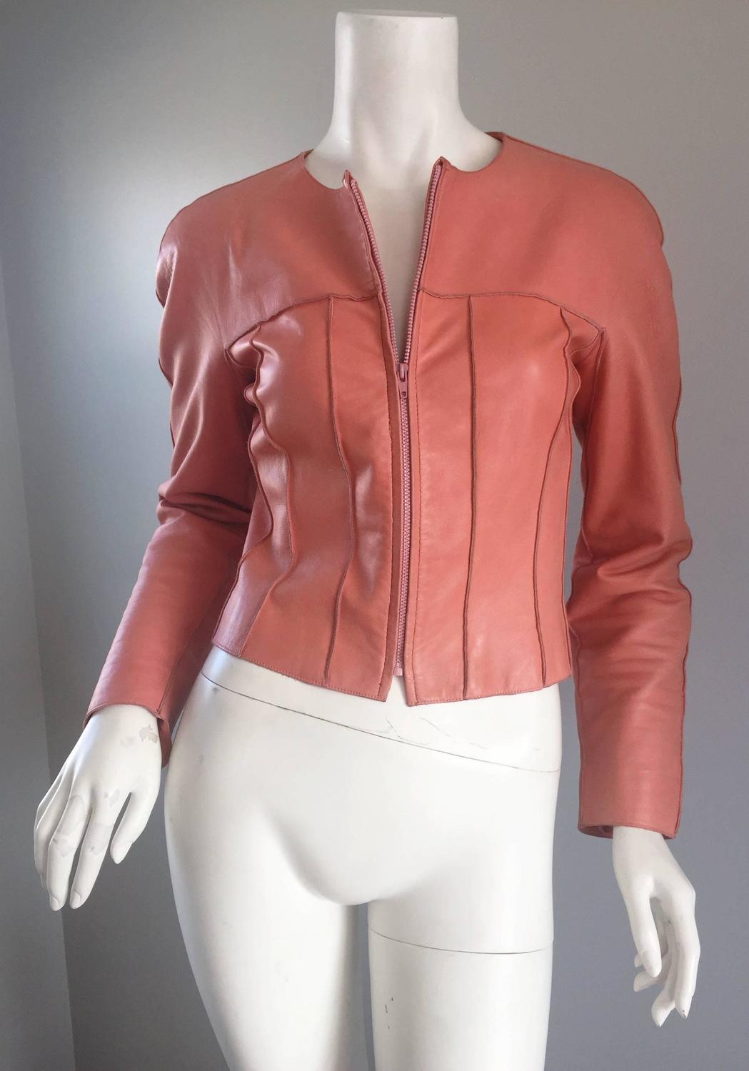 Chanel Pink Leather Jacket Spring Summer 1999 Rare Vintage Runway Piece ...
