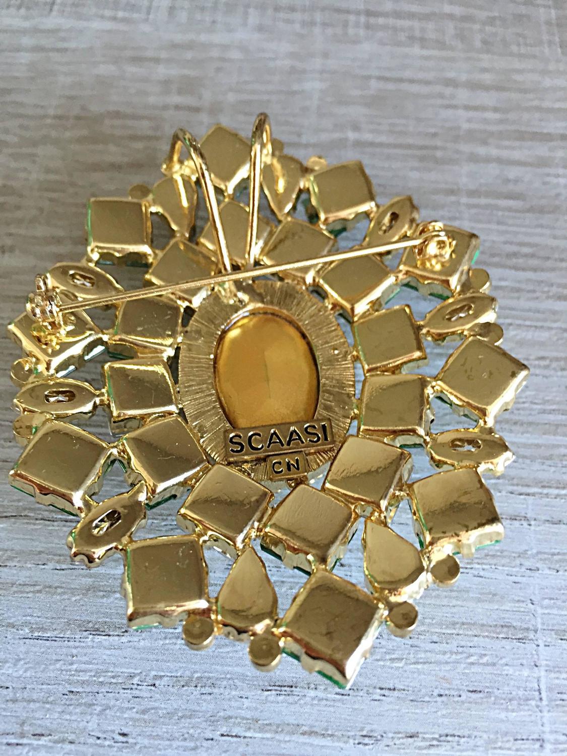 Gorgeous Vintage Arnold Scaasi 1960s Emerald Green Rhinestone Large ...