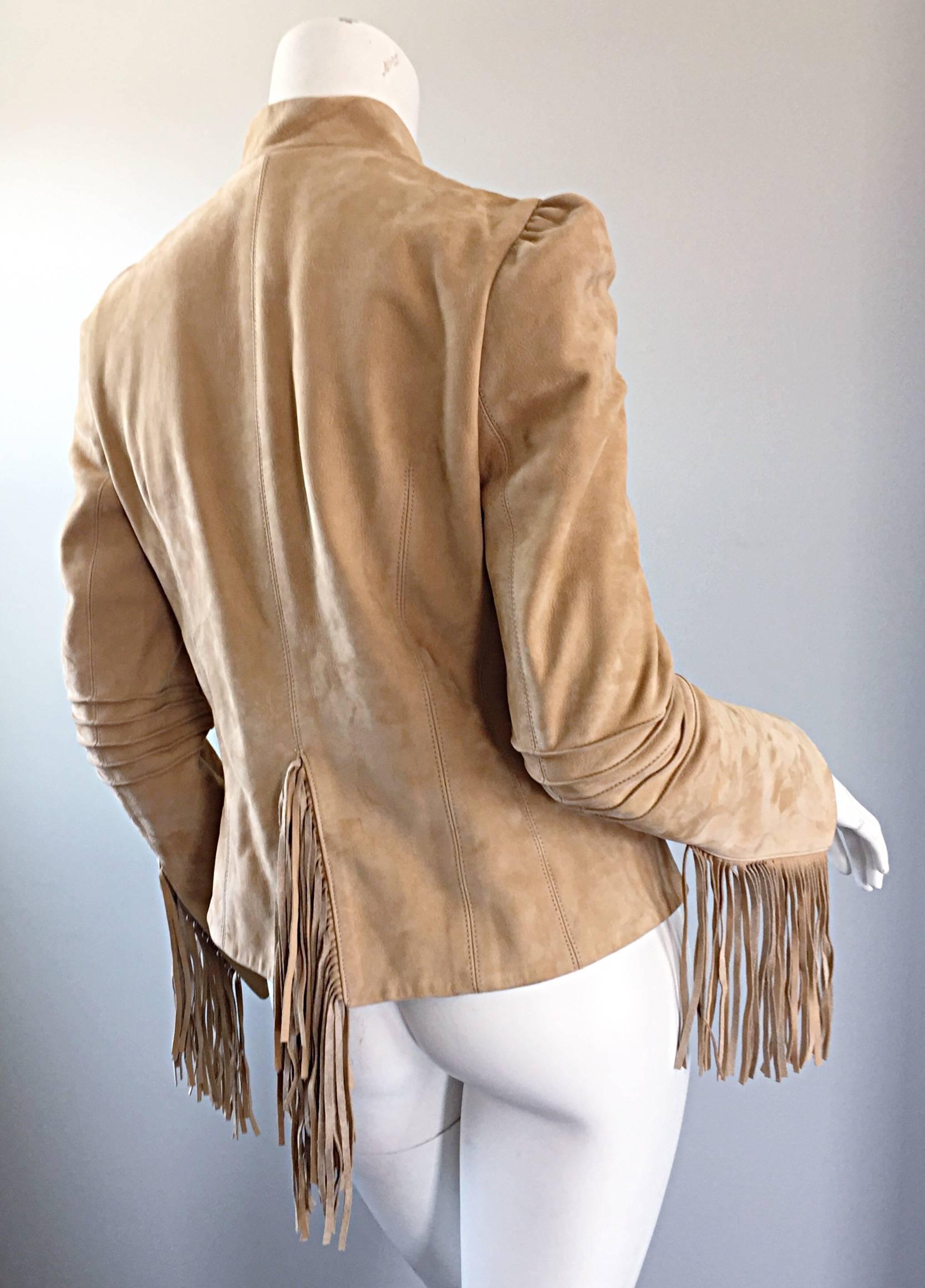 Fantastic Katayone Adeli Tan Butter Soft Leather Fringe Jacket w ...