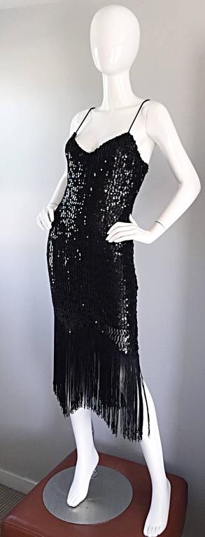 Exceptional Joy Stevens 1970s Black Sequin and Fringe Vintage 70s Dress ...
