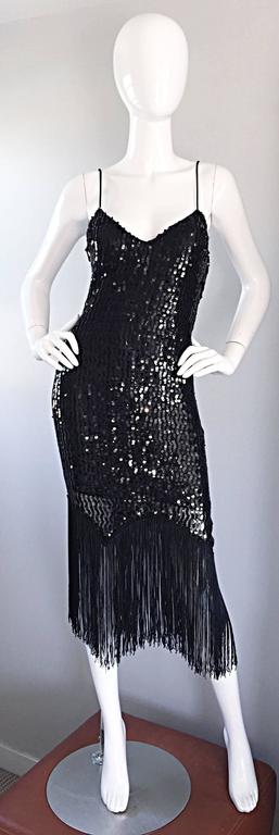 Exceptional Joy Stevens 1970s Black Sequin and Fringe Vintage 70s Dress ...