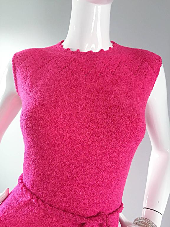 1960s St. John Hot Pink Crochet Knit A - Line 60s Vintage Dress w ...