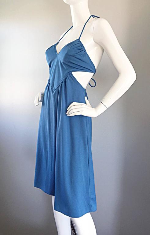Vintage Samir 1970s Sexy Robin Egg Blue Cut Out Disco 70s Halter Dress ...