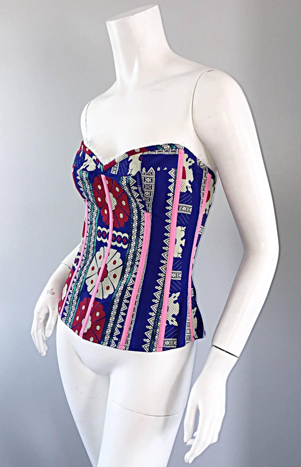 Tracy Feith Indian Inspired Silk and Lace Strapless Bustier Corset Top ...