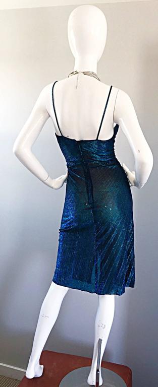 SAMIR Vintage Blue Metallic 1970s Pleated 70s Disco Slinky Sexy Dress ...