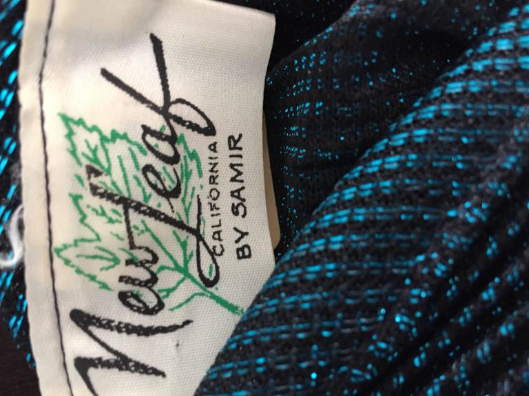 SAMIR Vintage Blue Metallic 1970s Pleated 70s Disco Slinky Sexy Dress ...