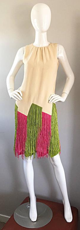 JEAN LOUIS Vintage I Magnin 1960s Rare Ivory Crepe Pink and Green ...