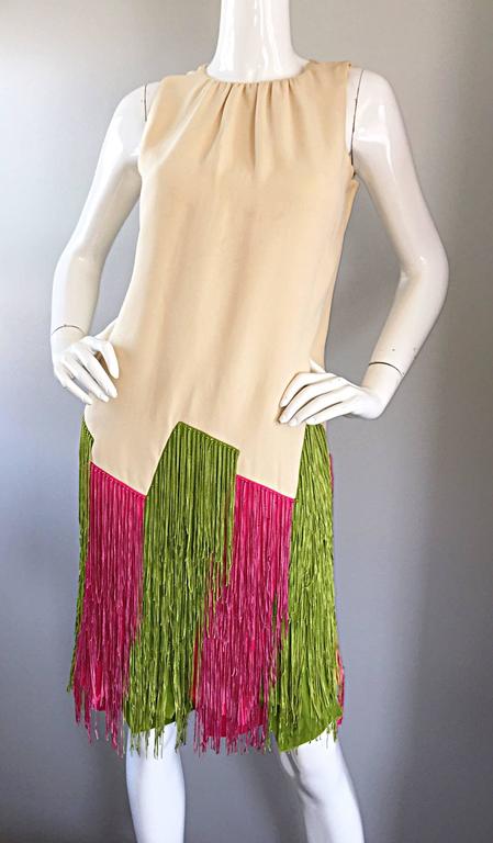 JEAN LOUIS Vintage I Magnin 1960s Rare Ivory Crepe Pink and Green ...